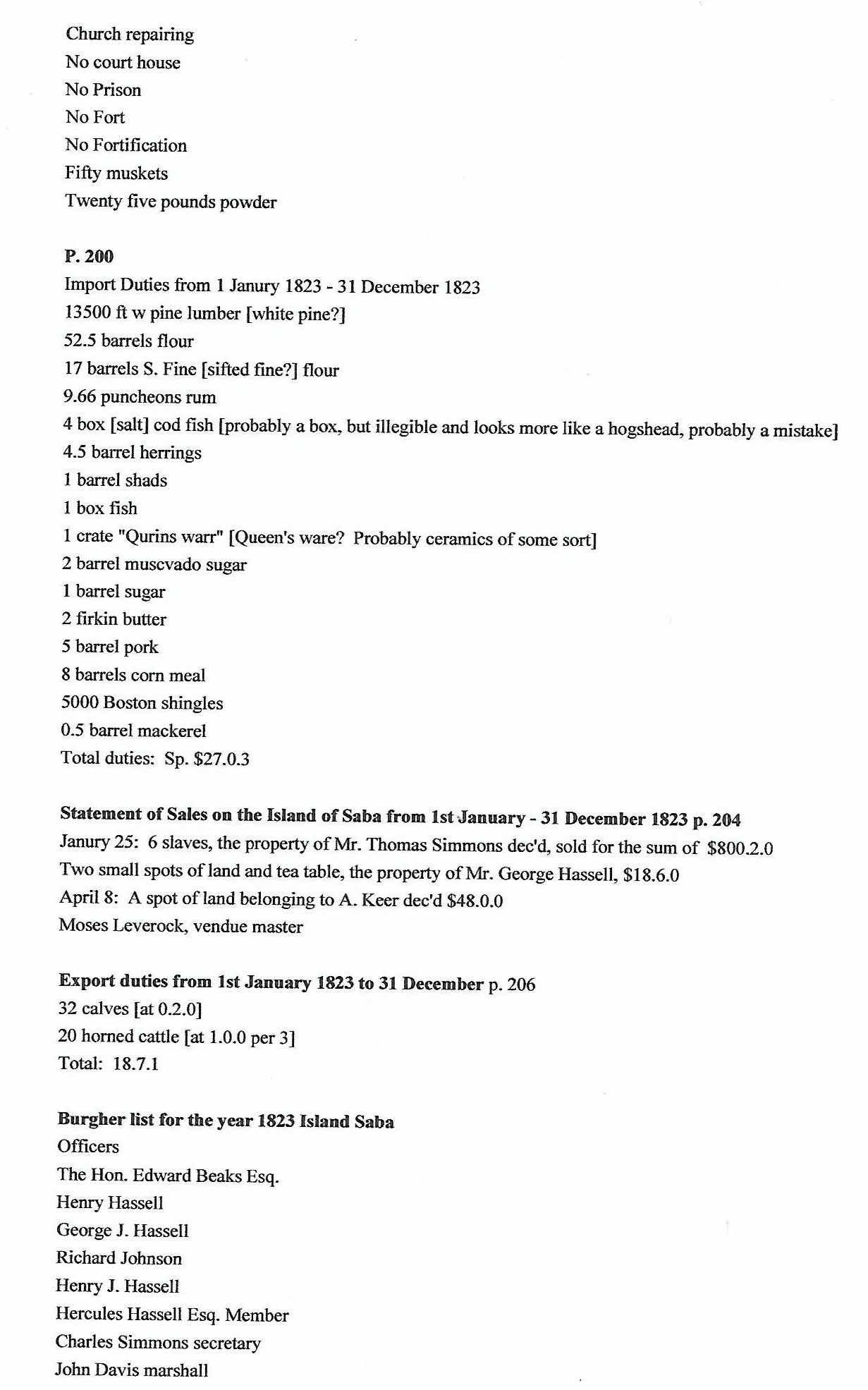 SABA POPULATION OF 1823 – THE SABA ISLANDER