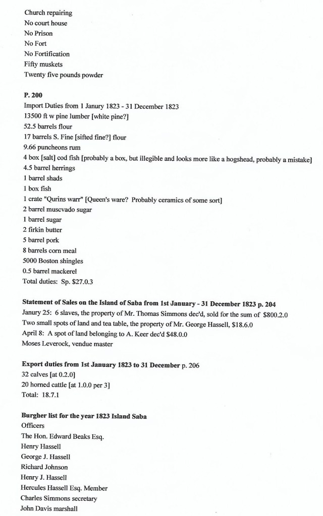 SABA POPULATION OF 1823 – THE SABA ISLANDER